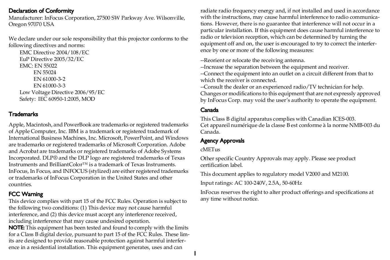 PDF manual for InFocus Projector IN2112