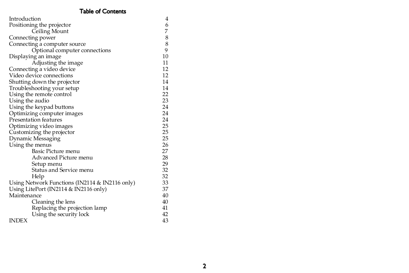 PDF manual for InFocus Projector IN2112