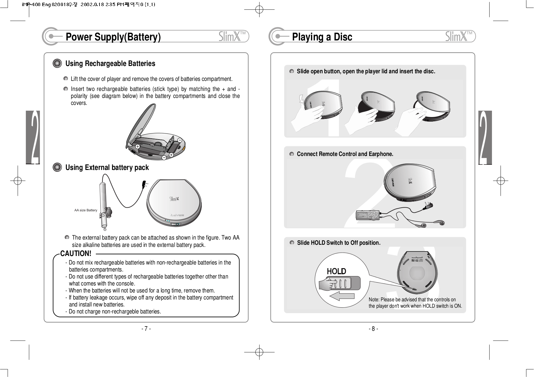 PDF manual for iRiver CD Player SlimX iMP-400