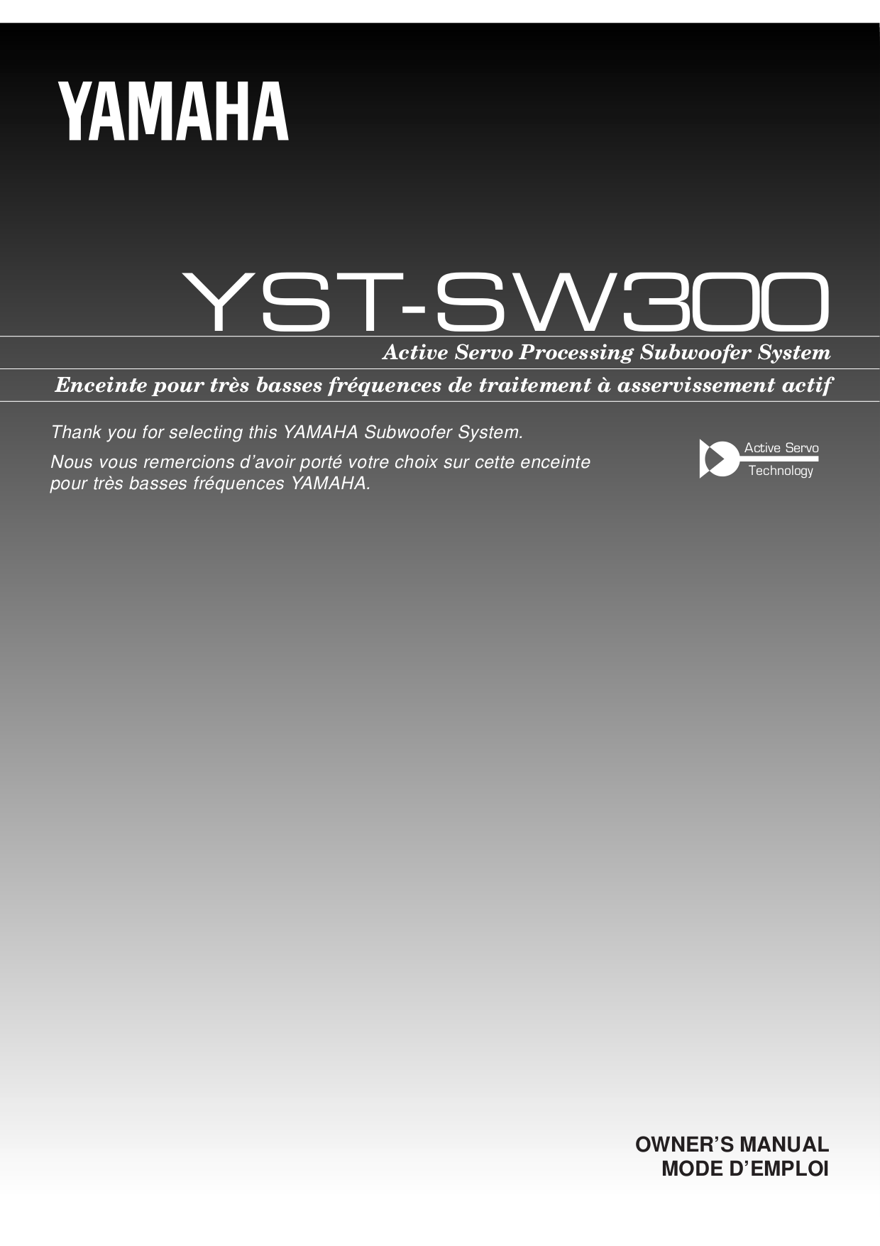 PDF manual for Yamaha Subwoofer YST-SW300