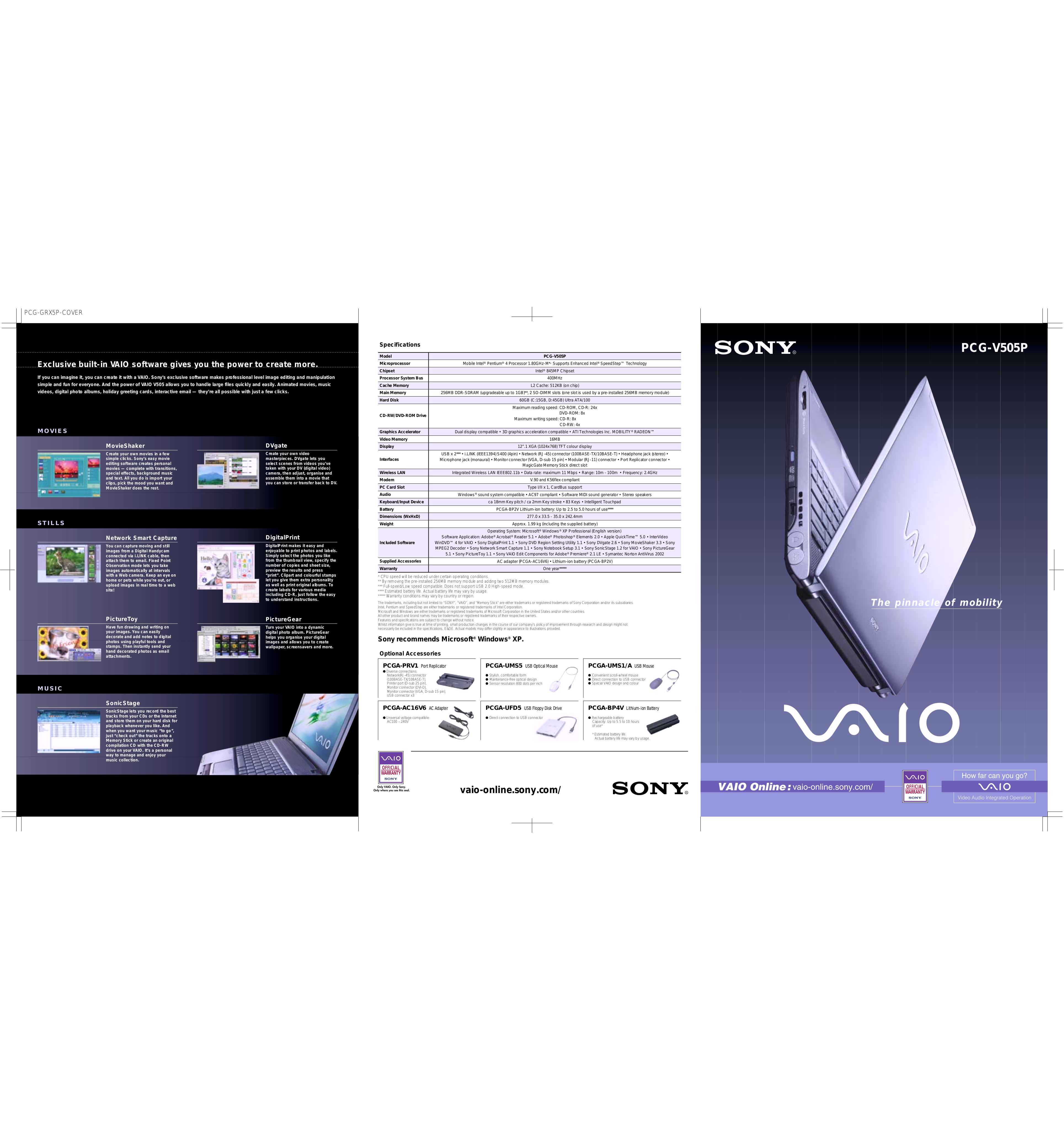 PDF manual for Sony Laptop VAIO PCG-V505AC