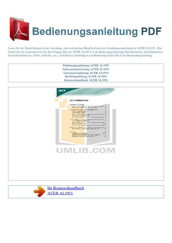Download free pdf for Acer AL1951 Monitor manual