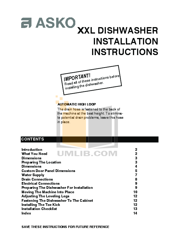 PDF manual for Asko Dishwasher D3530