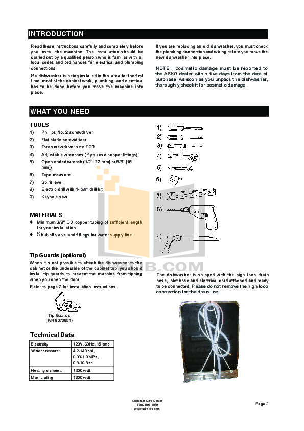 PDF manual for Asko Dishwasher D3530
