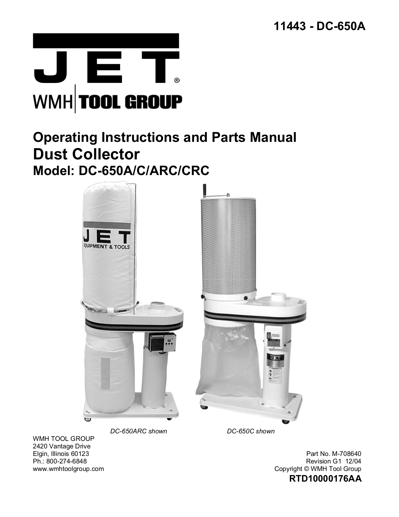 Download free pdf for Jet 650 Series DC-650C Dust Collector Other manual