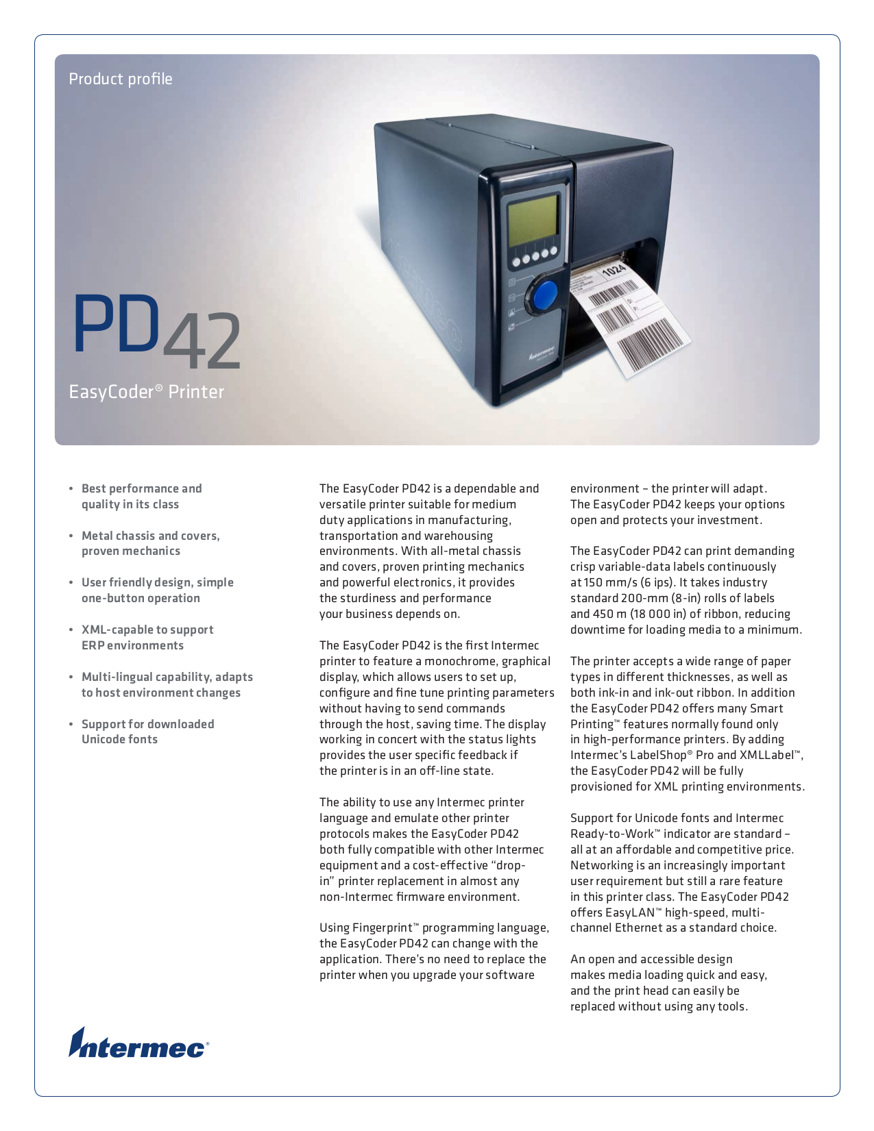 Download free pdf for Intermec EasyCoder PD42 Printer manual