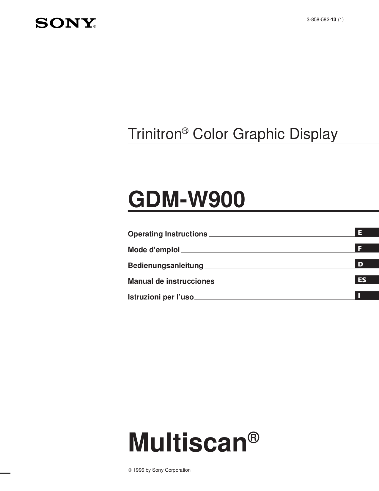 Download free pdf for Sony GDM-W900 Monitor manual