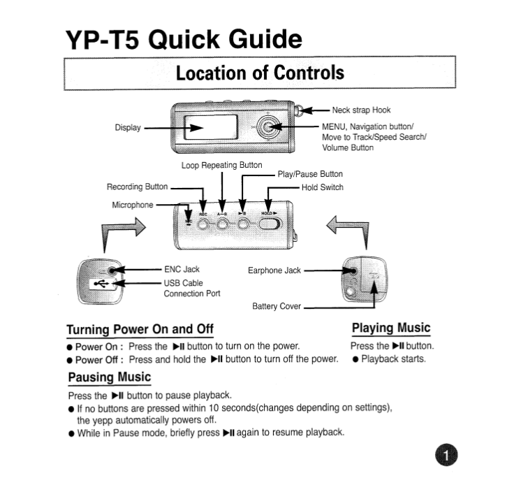 PDF manual for Samsung MP3 Player yePP YP-T5