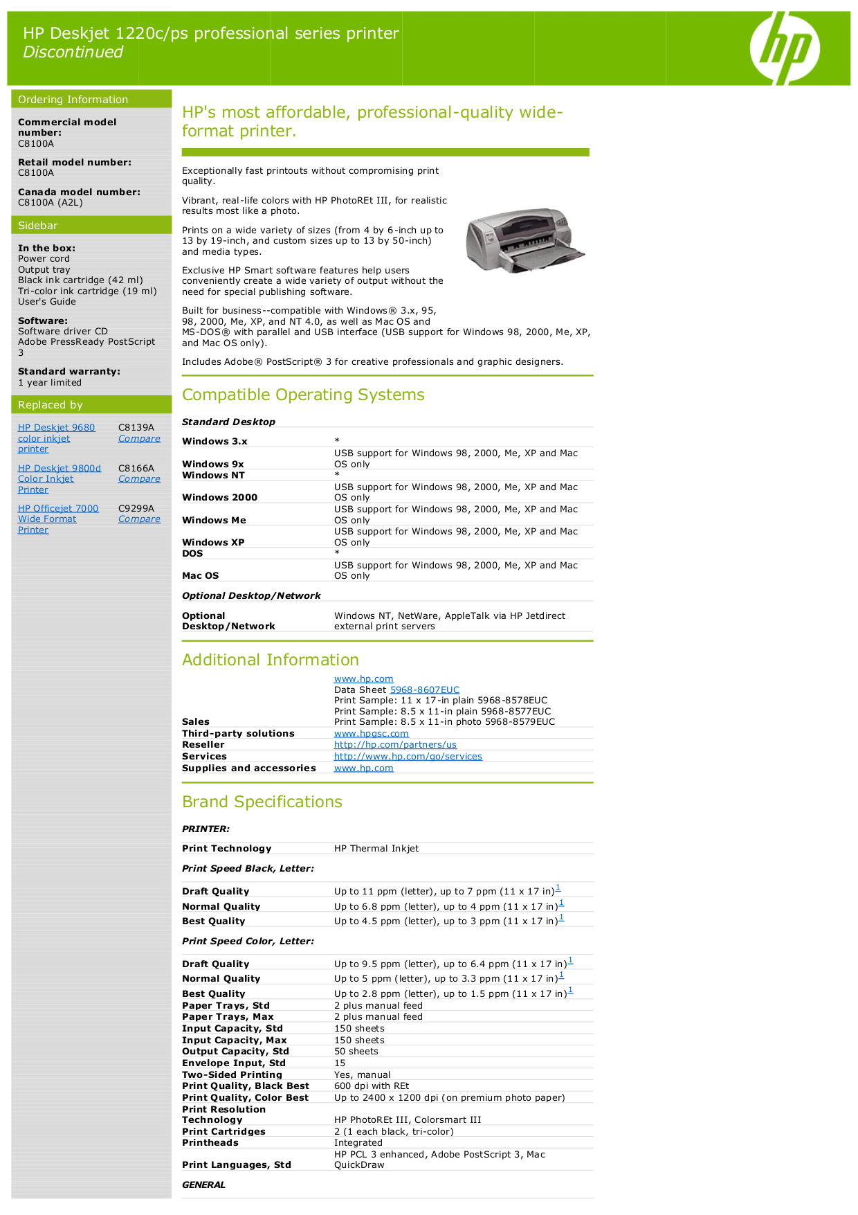 Download free pdf for HP Deskjet 1220cPS Printer manual