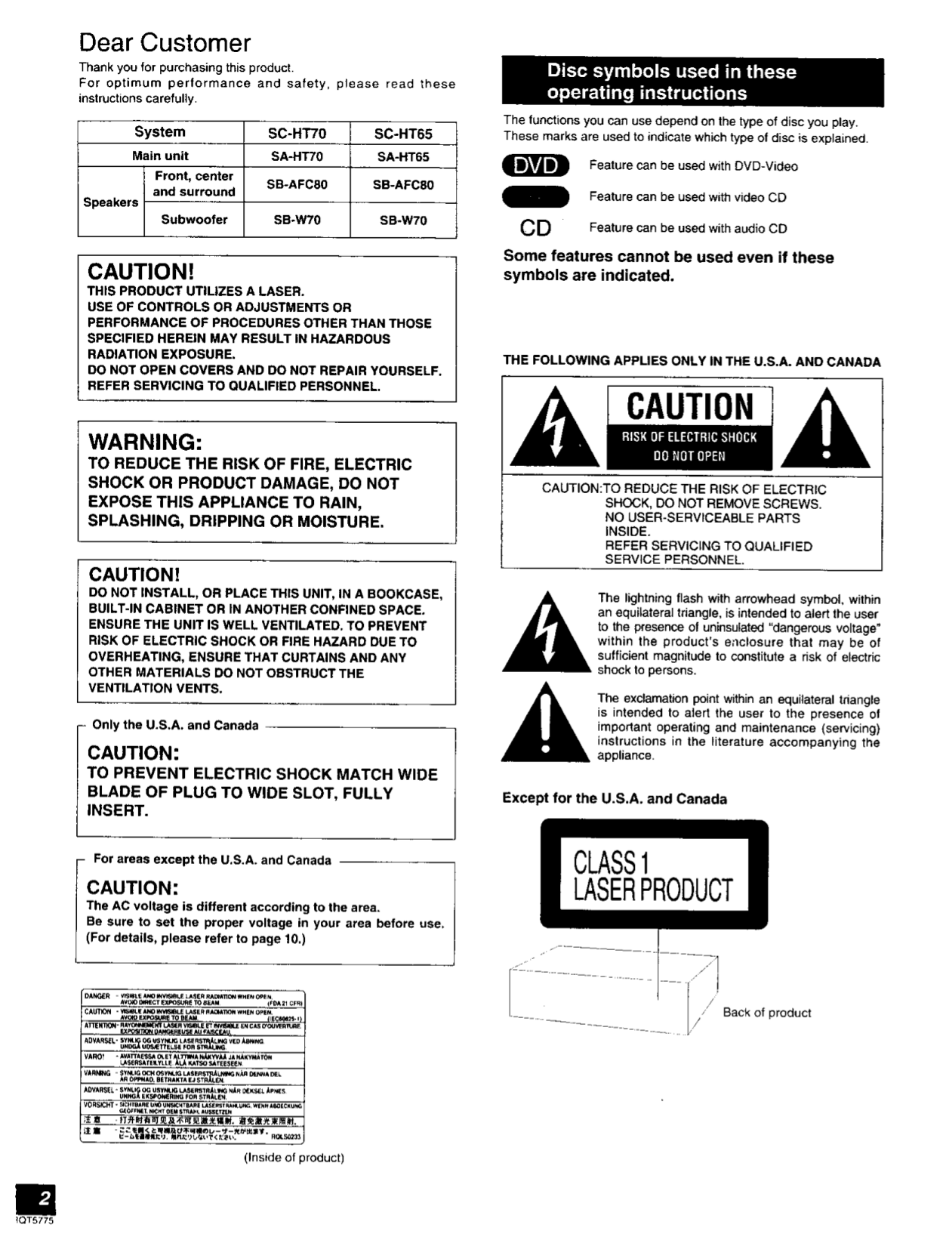 PDF manual for Panasonic Home Theater SA-HT65