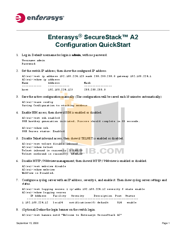Download free pdf for Enterasys SecureStack A2 A2H254-16 Switch manual