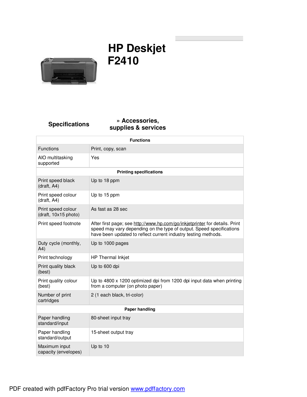 Download free pdf for HP Deskjet F2410 Multifunction Printer manual