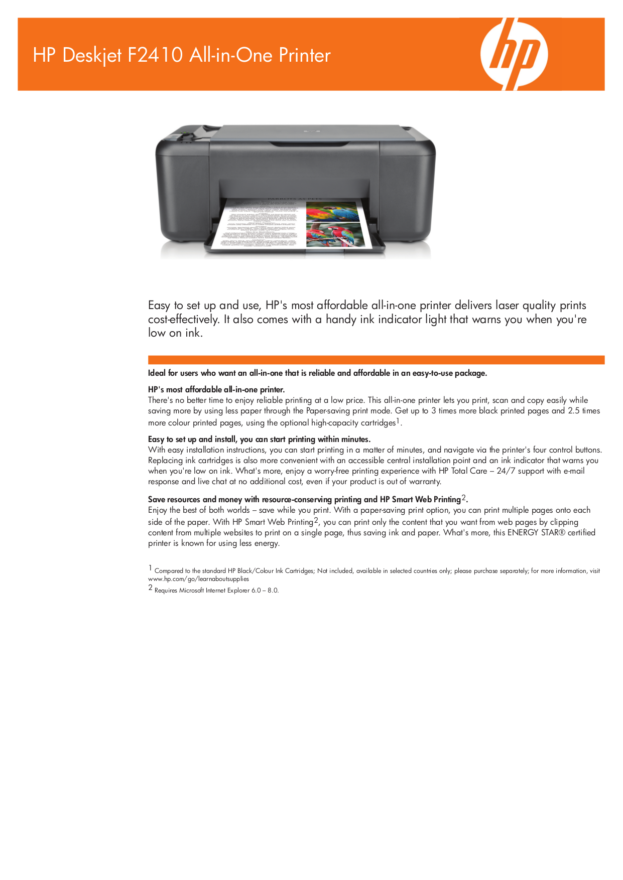 Download free pdf for HP Deskjet F2410 Multifunction Printer manual