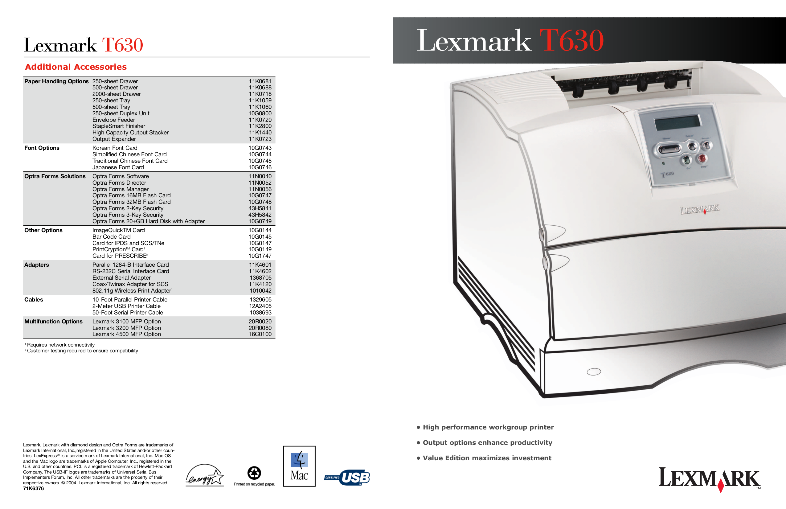 Download free pdf for Lexmark T630 VE Printer manual