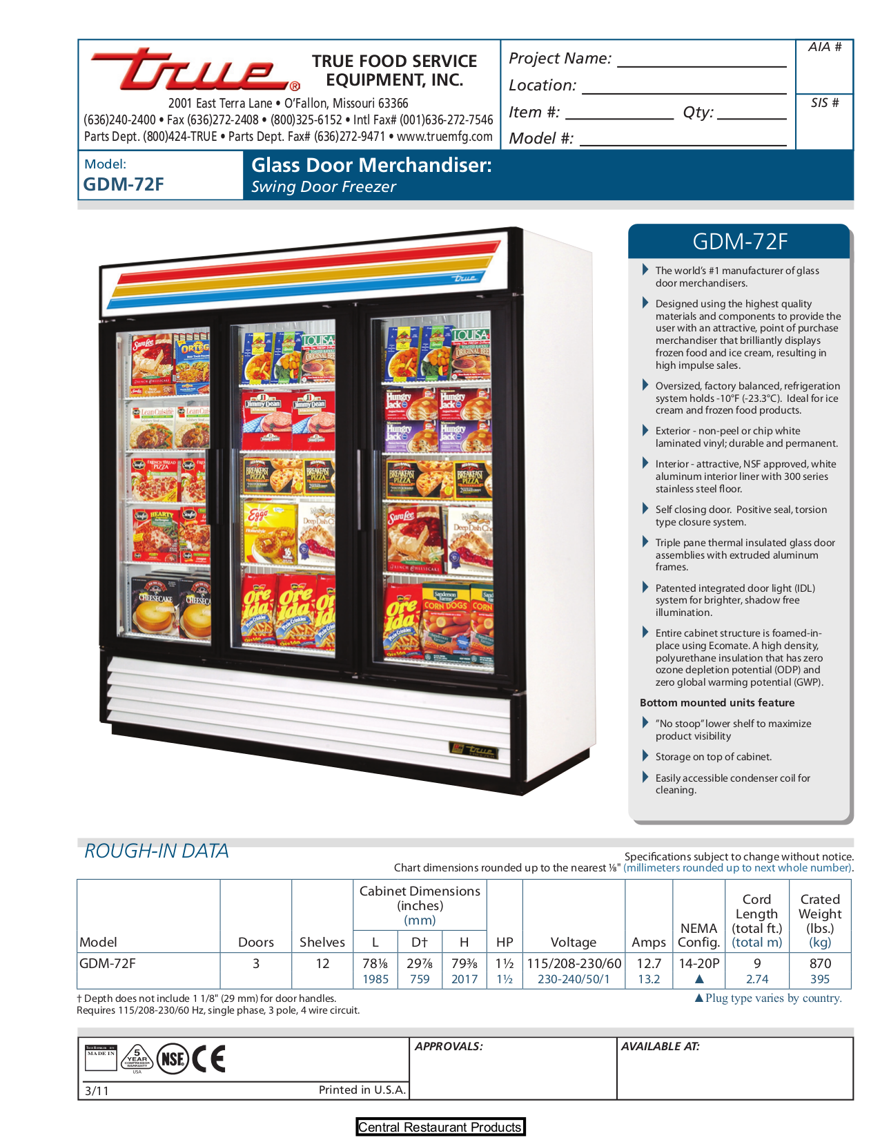 Download free pdf for True GDM-12F Freezer manual
