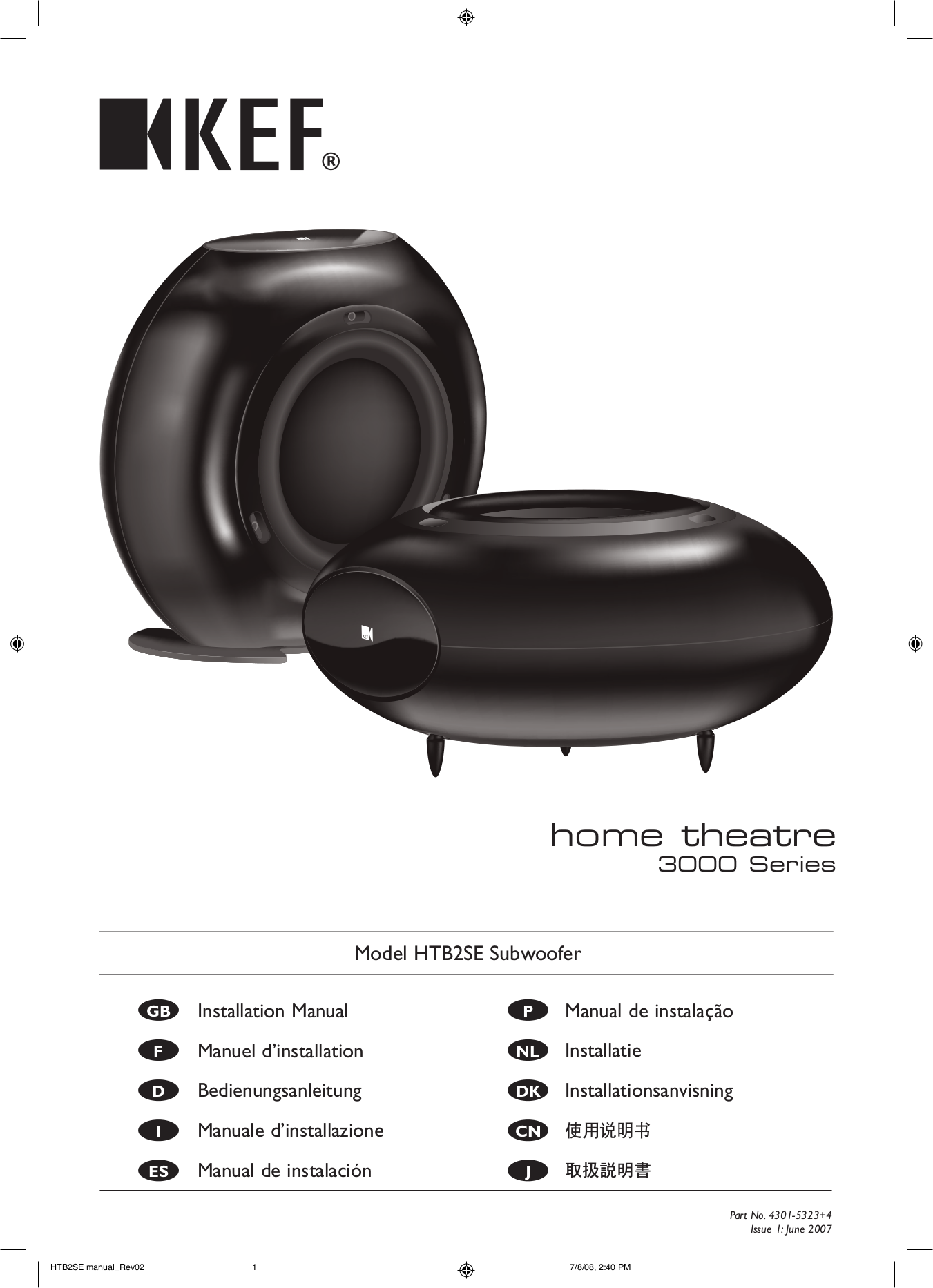 PDF manual for KEF Subwoofer HTB2