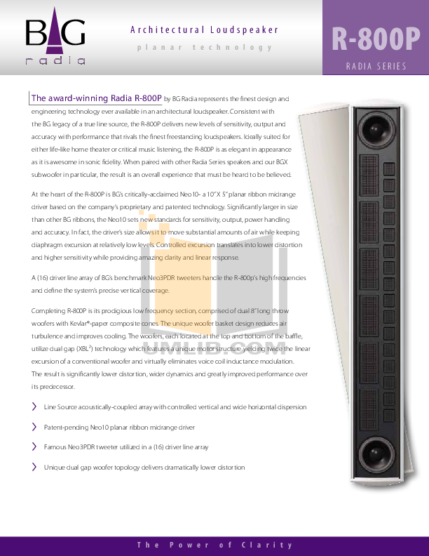 Download free pdf for Bg Radia Series R-800 Speaker manual