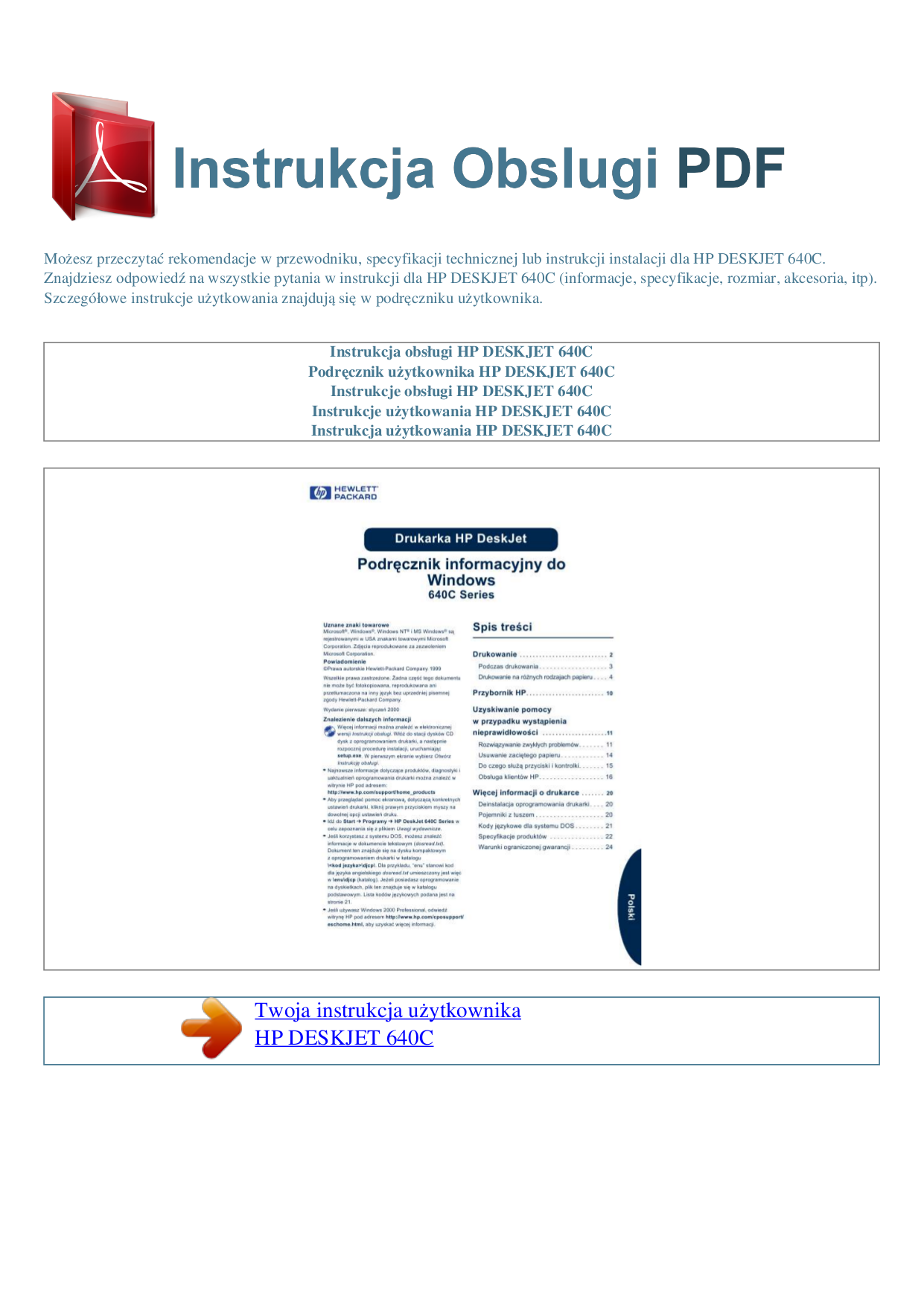 Download free pdf for HP Deskjet 640c Printer manual