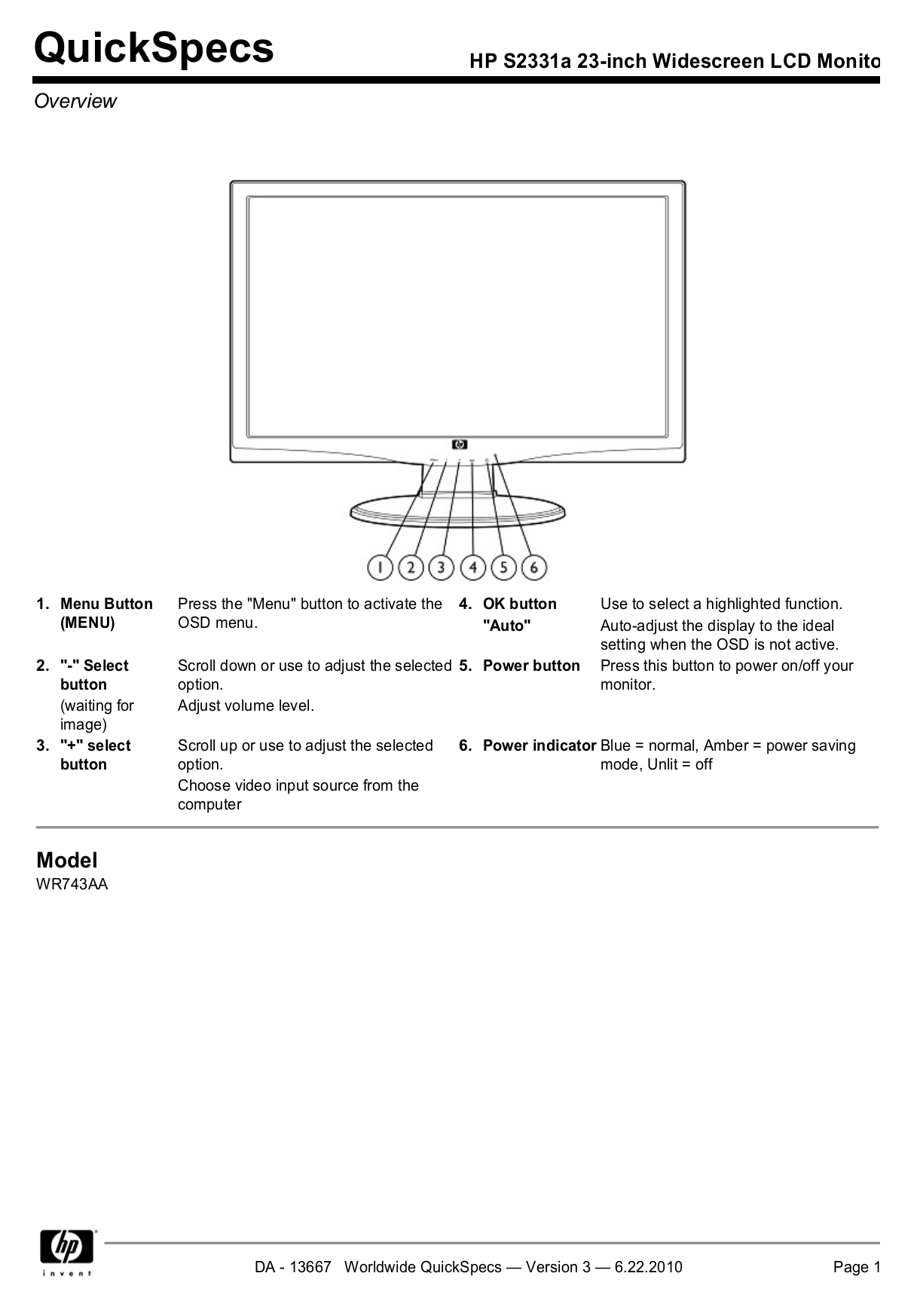 Download free pdf for HP S2331a Monitor manual