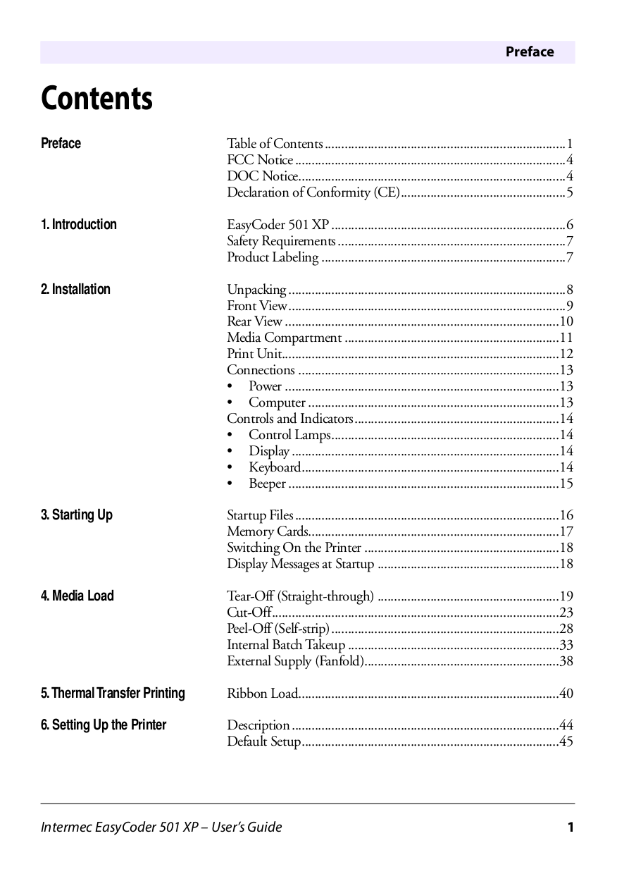 PDF manual for Intermec Printer EasyCoder 501E