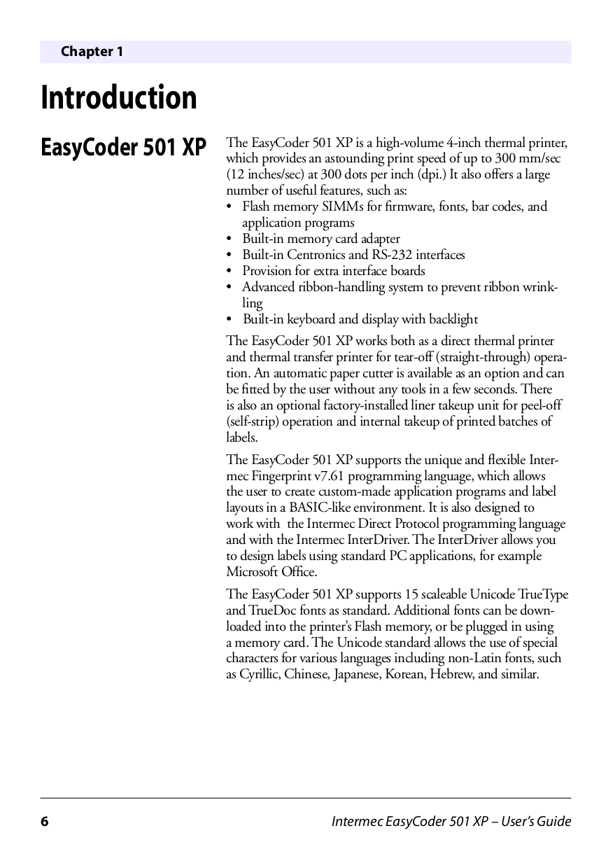 PDF manual for Intermec Printer EasyCoder 501E