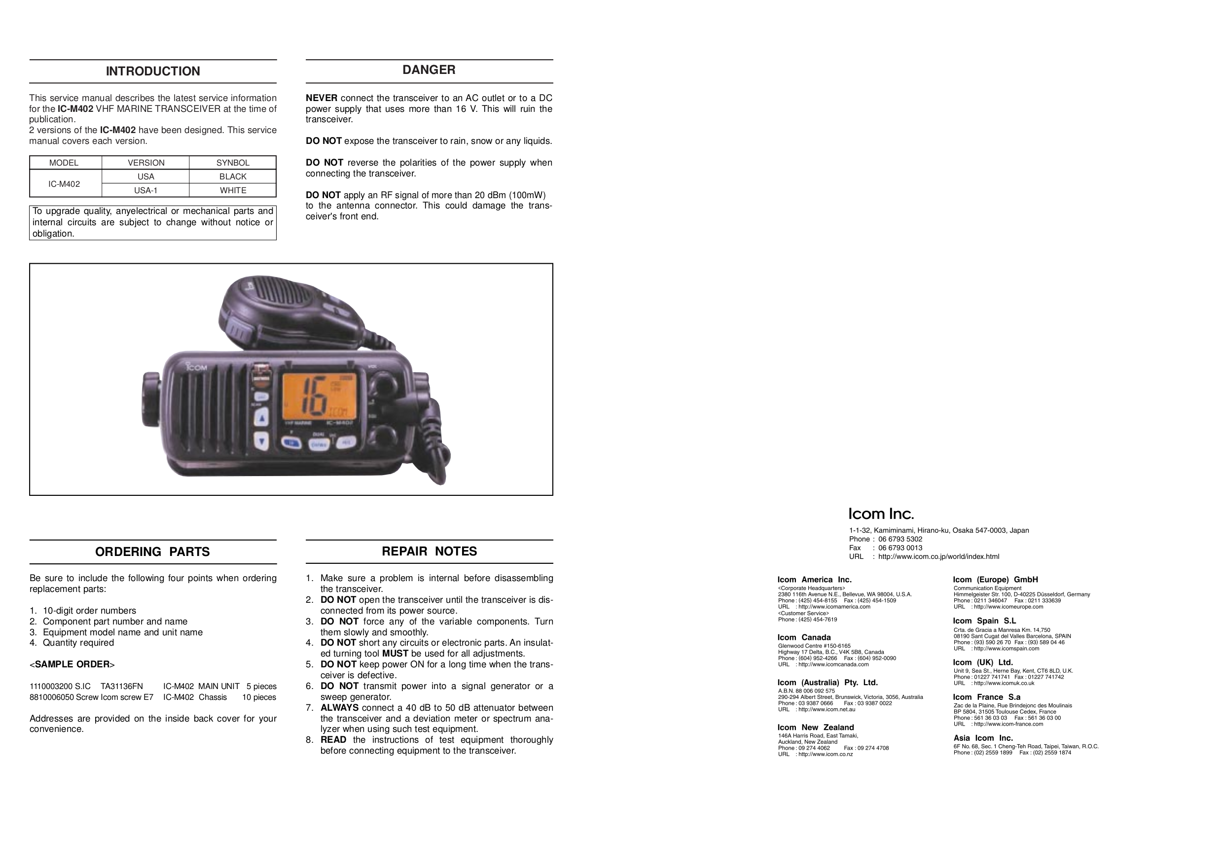 PDF manual for ICOM Other IC-M402 Radio-Marine