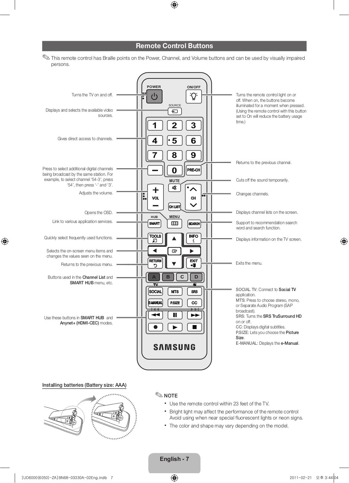 PDF manual for Samsung TV UN46D6000