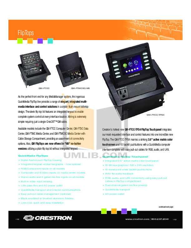 PDF manual for Crestron Other QuickMedia QM-FTMC FlipTop Media Center