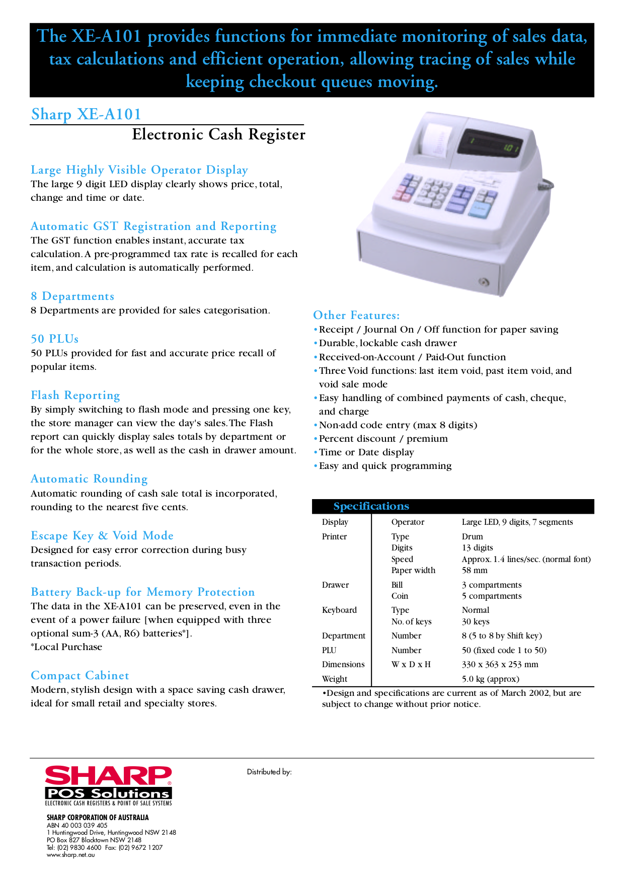 PDF manual for Sharp Other XE-A101 Cash Register