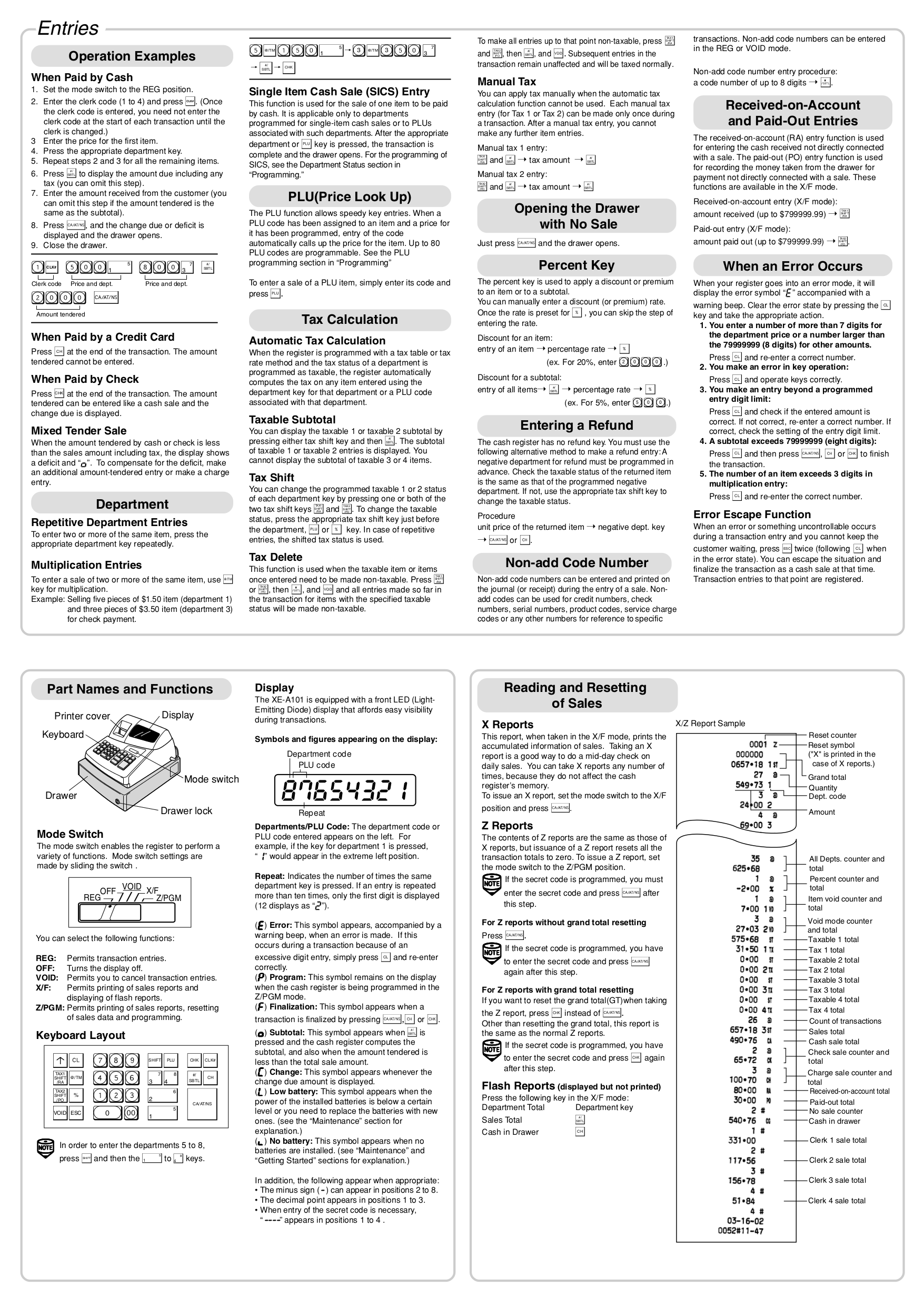 PDF manual for Sharp Other XE-A101 Cash Register