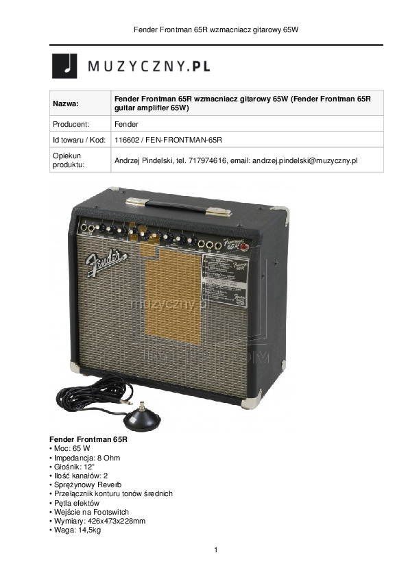 PDF manual for Fender Amp Frontman 65R