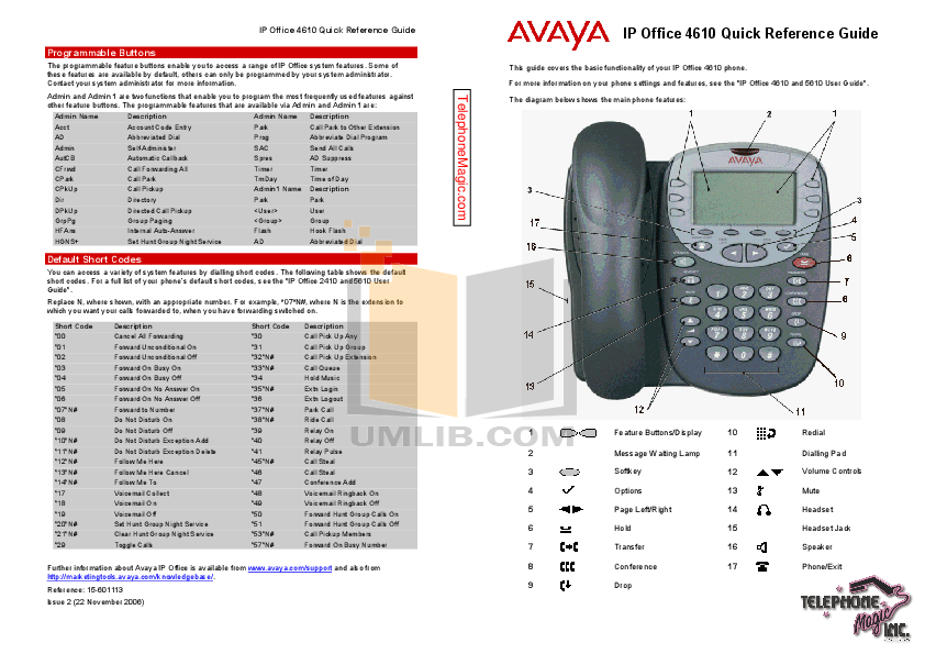 PDF manual for Avaya Telephone 4610SW