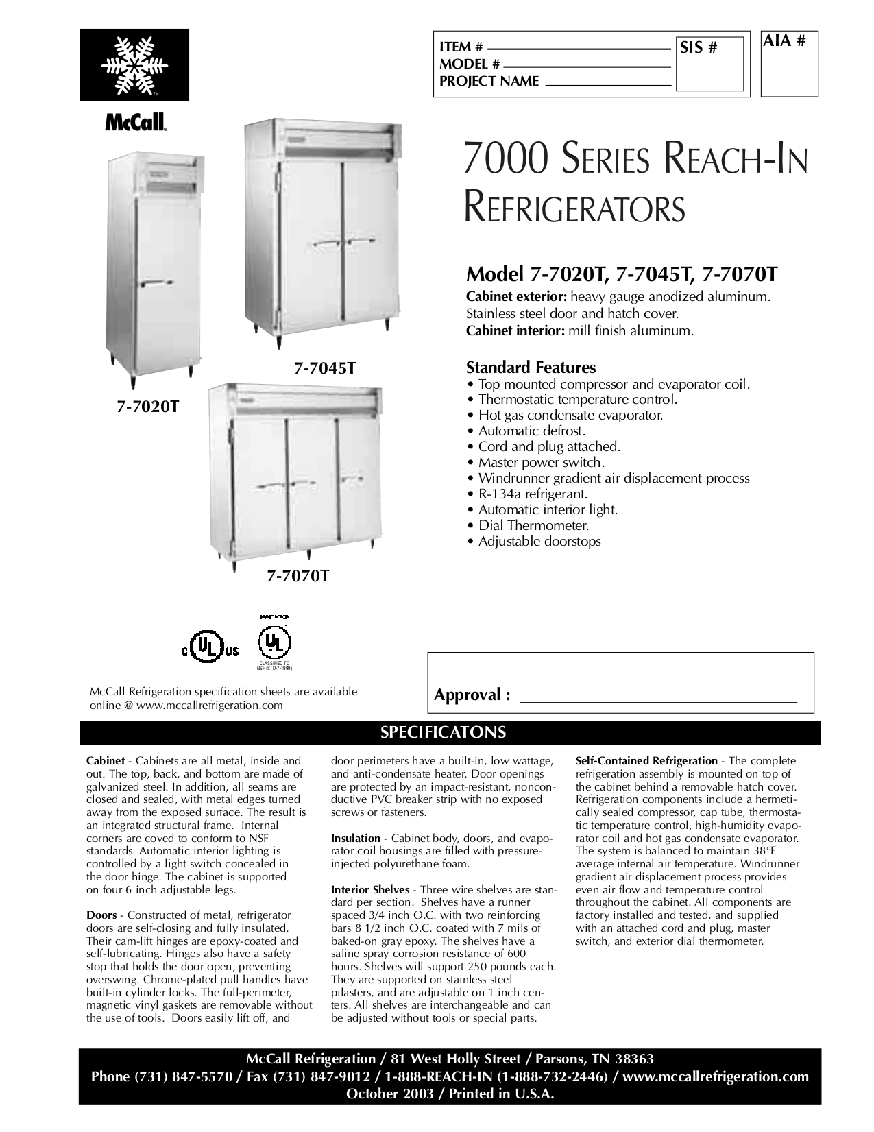 PDF manual for McCall Refrigerator 7-7045T