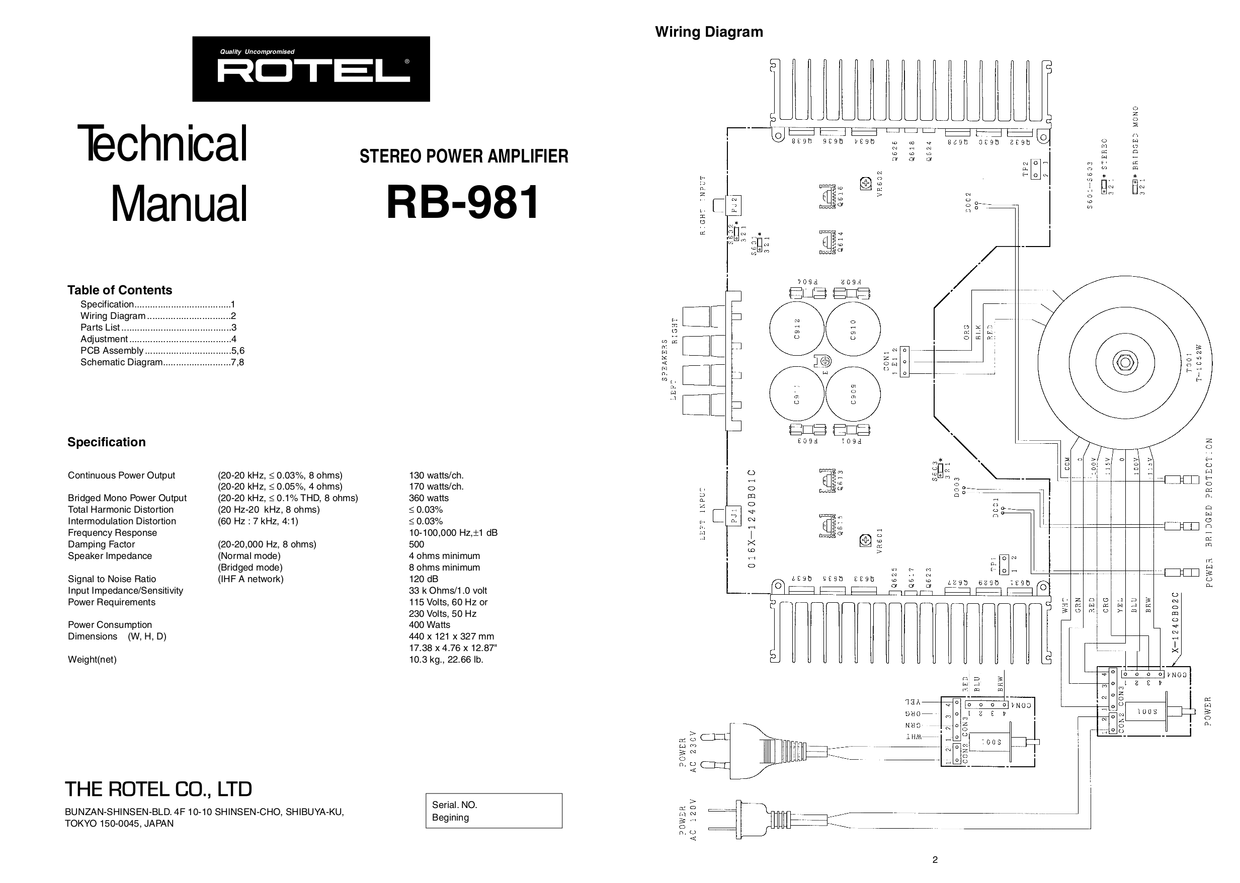 PDF manual for Rotel Amp RB-930AX