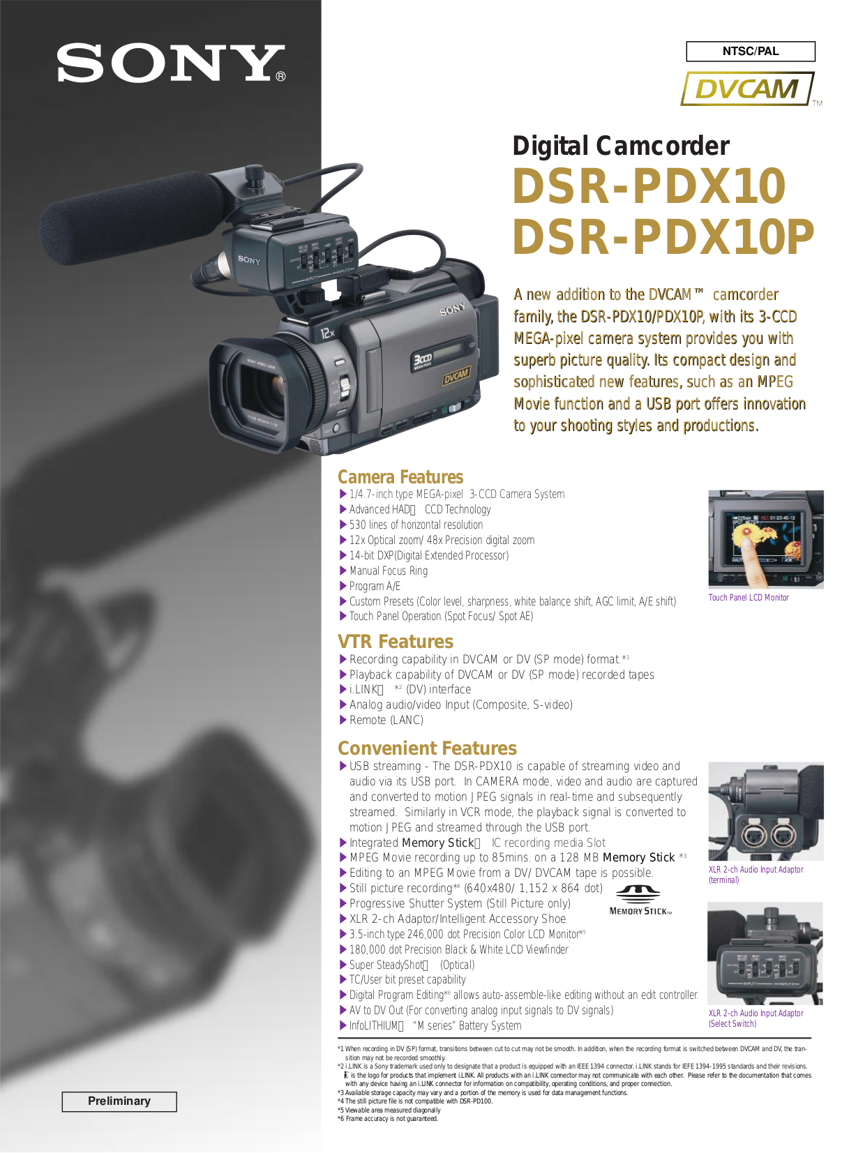 Download free pdf for Sony DSR-PDX10 Camcorders manual