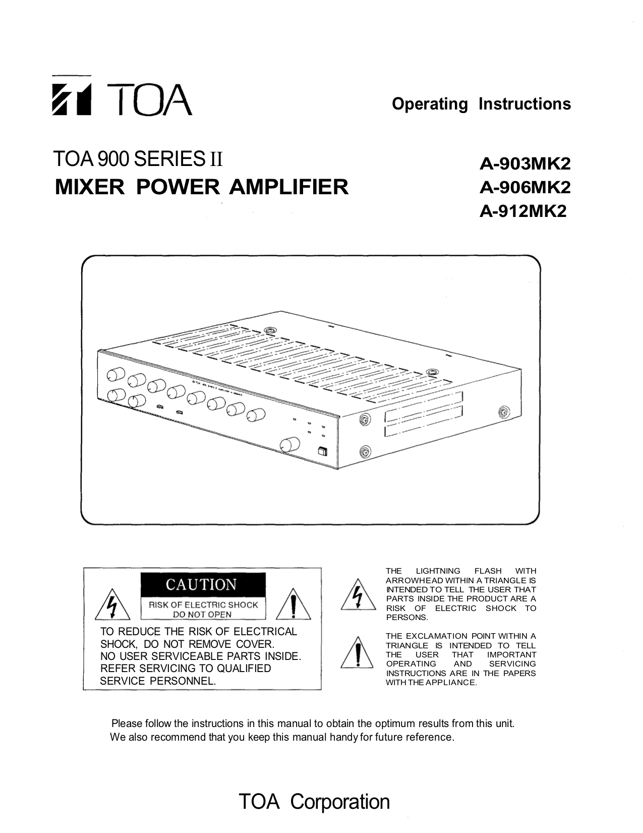 Download free pdf for Toa A-912MK2 Amp manual