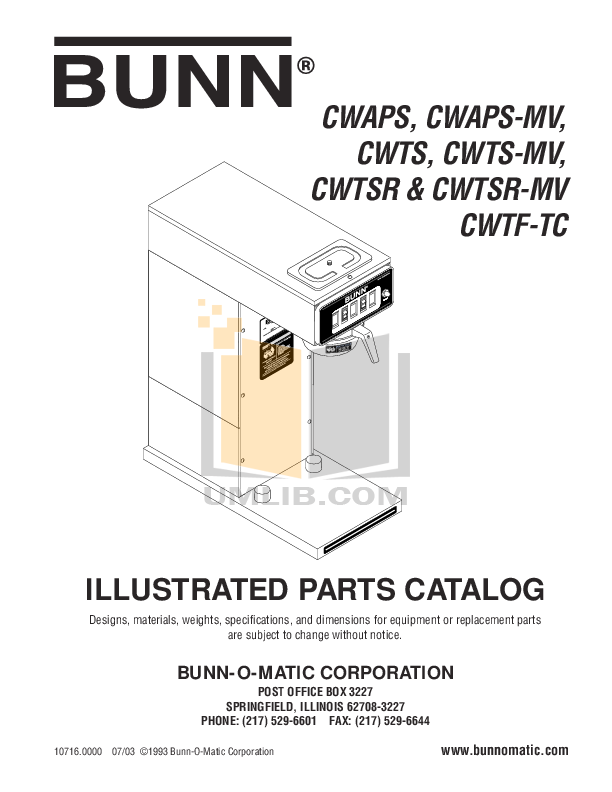 Download free pdf for Bunn CWTF-TS-MV Coffee Maker manual