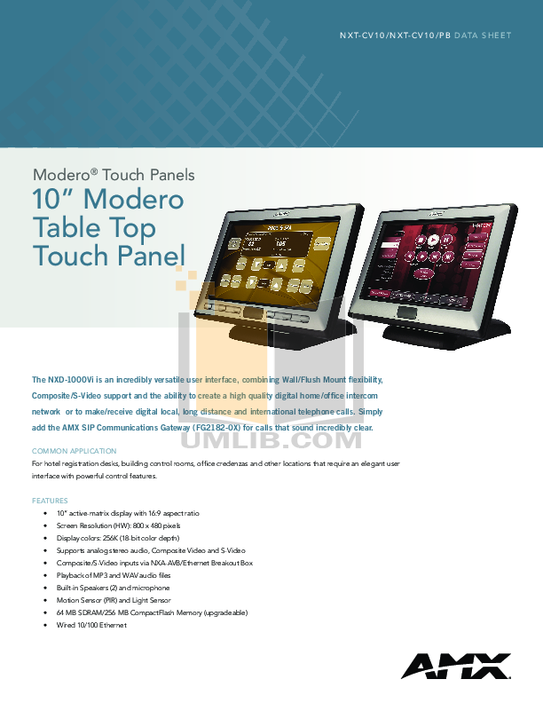 Download free pdf for Amx Modero NXT-CV10 Touch Panels Other manual
