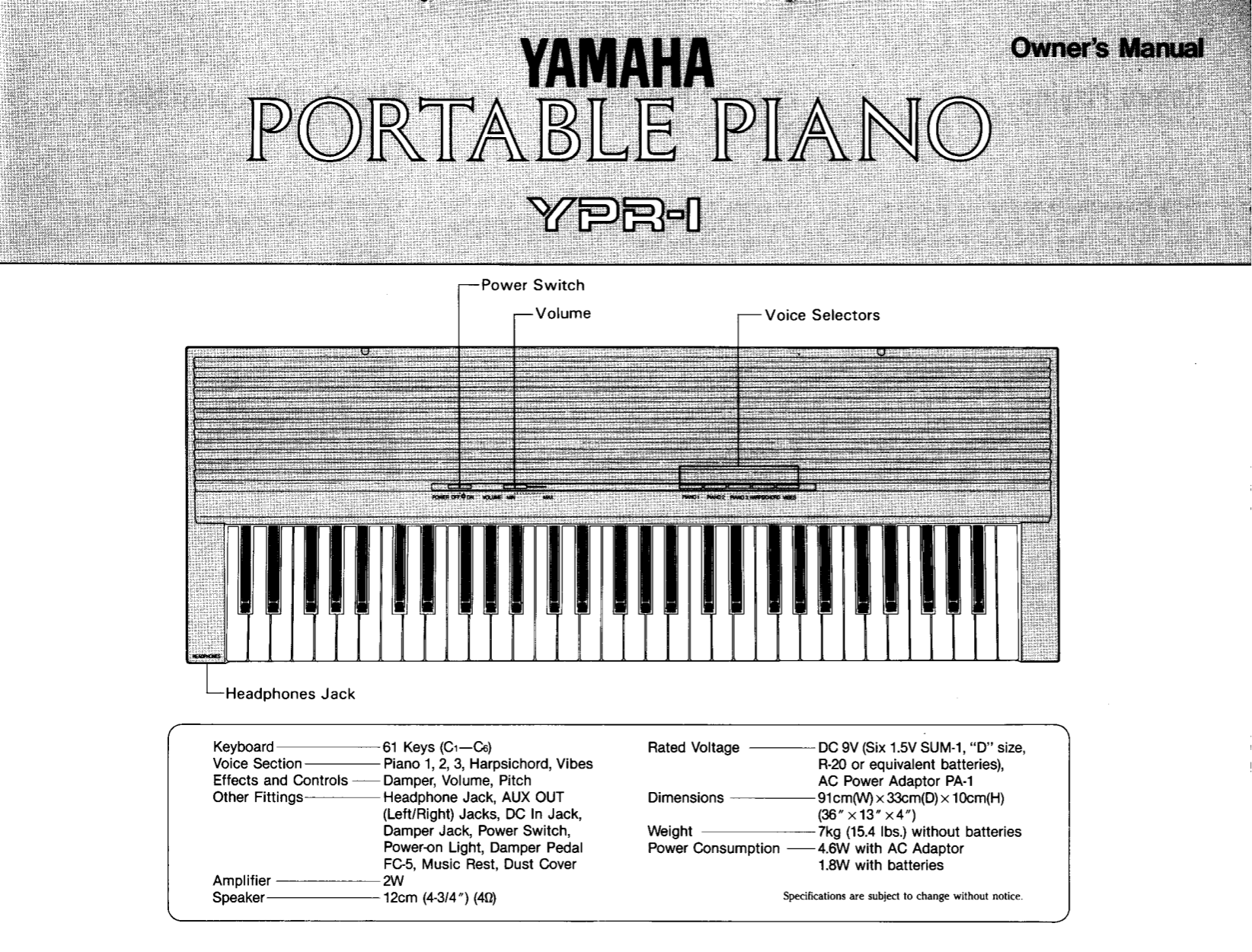 Download free pdf for Yamaha YPR-8 Music Keyboard manual