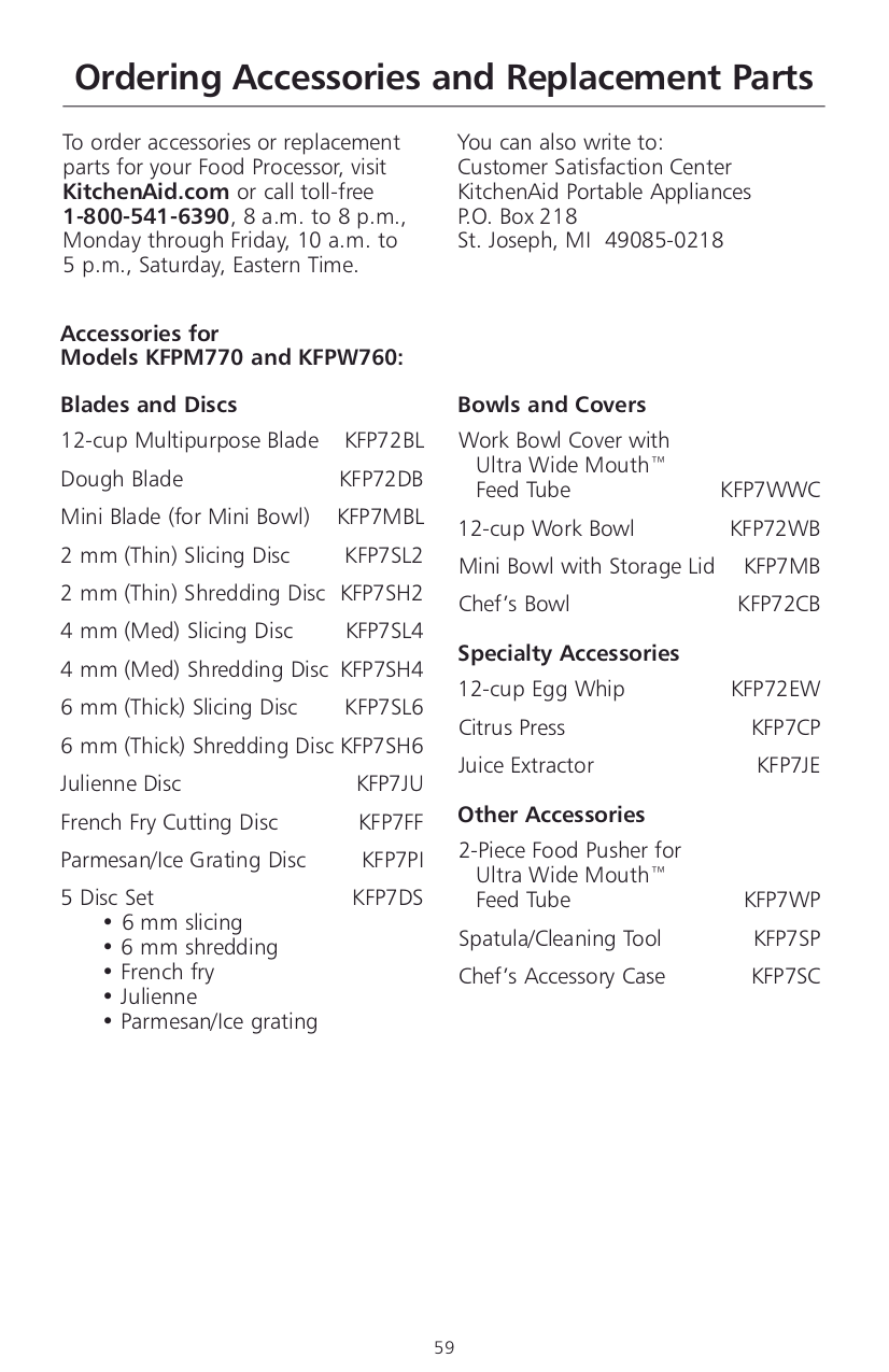 PDF manual for KitchenAid Food Processor KFPW760