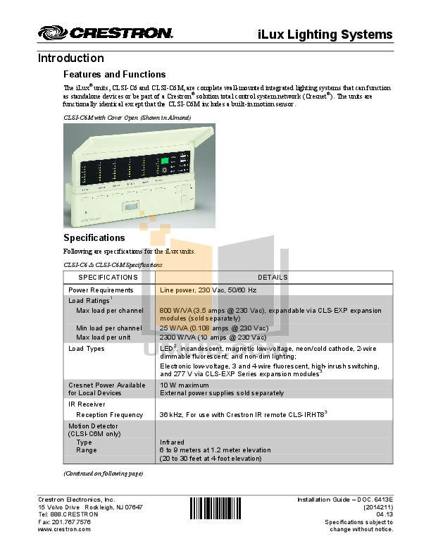 Crestron Lighting Control Manual | Shelly Lighting