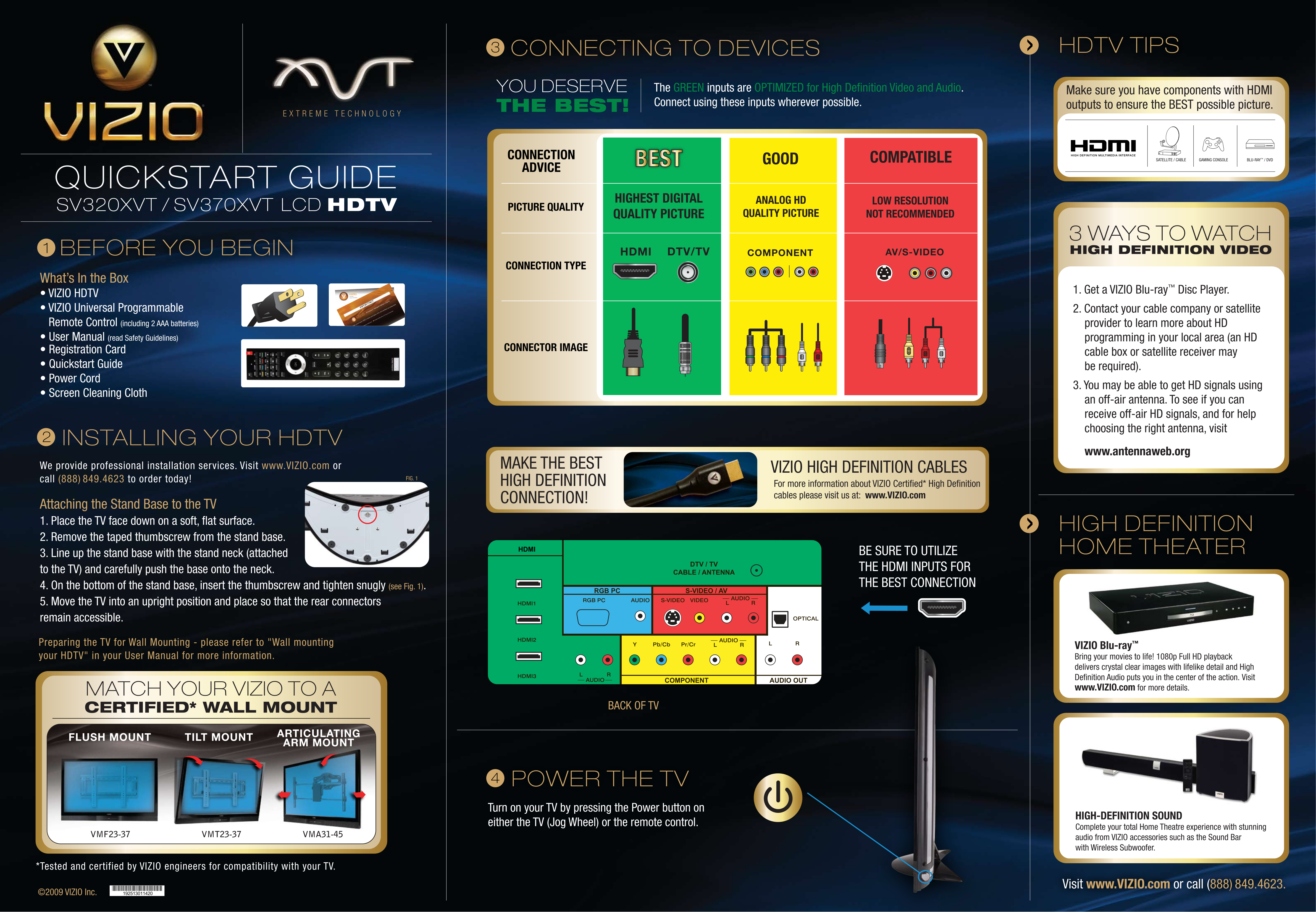 Download free pdf for Vizio SV370XVT TV manual