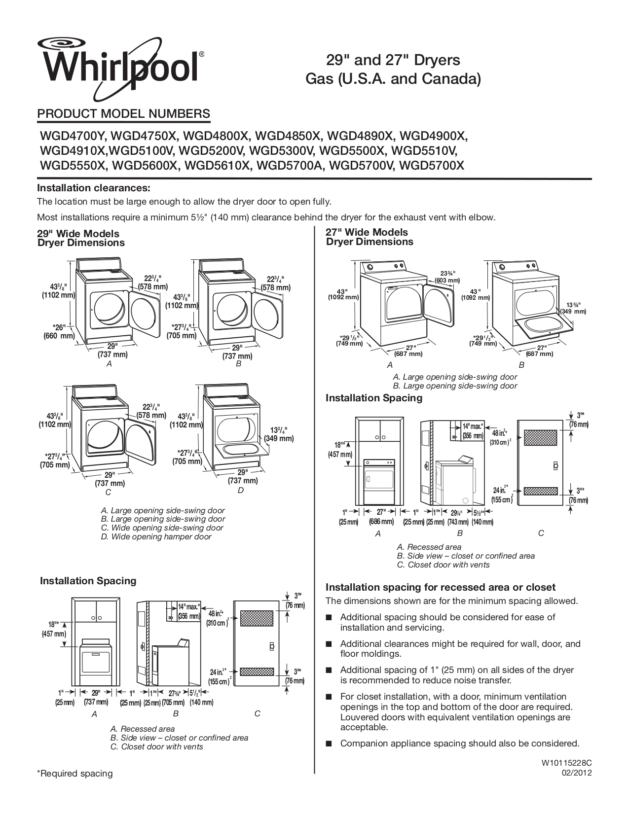 Download free pdf for Whirlpool WGD4890X Dryer manual