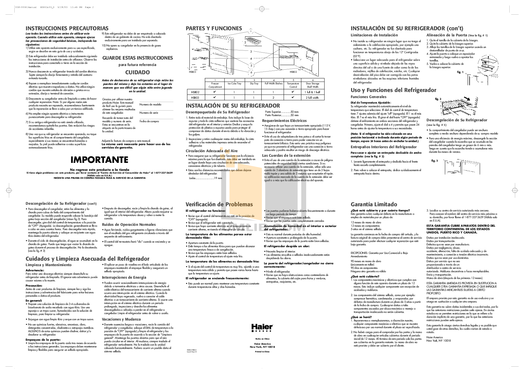 PDF manual for Haier Refrigerator HSB02-03