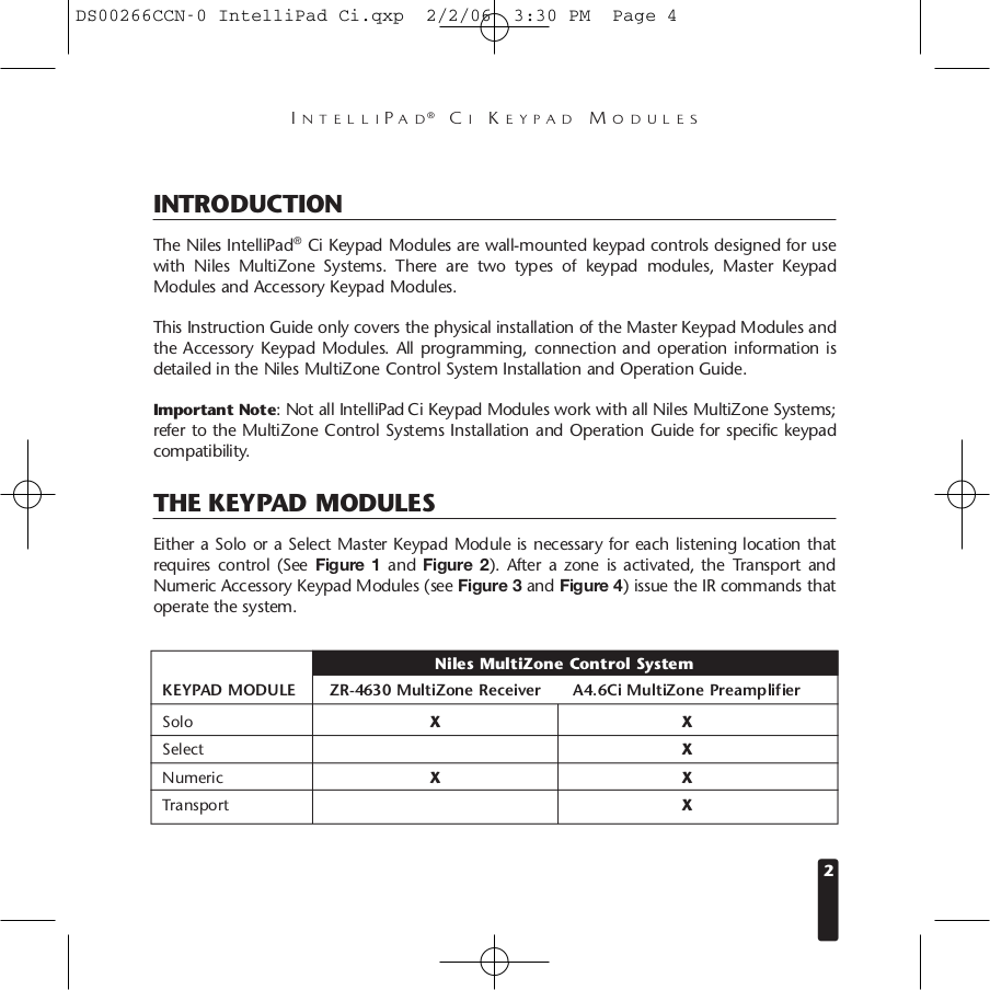 PDF manual for Niles Other Select IR Audio-Intellipad CI Keypad