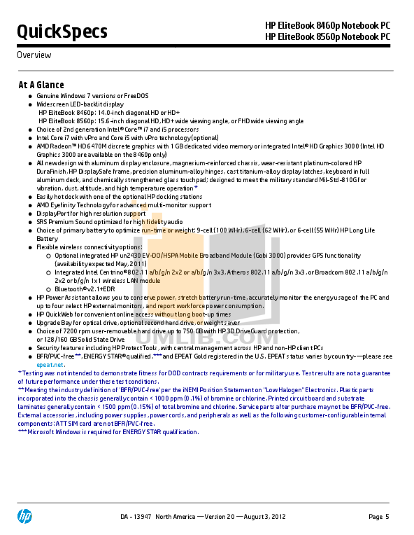 PDF manual for HP Laptop EliteBook 8460p