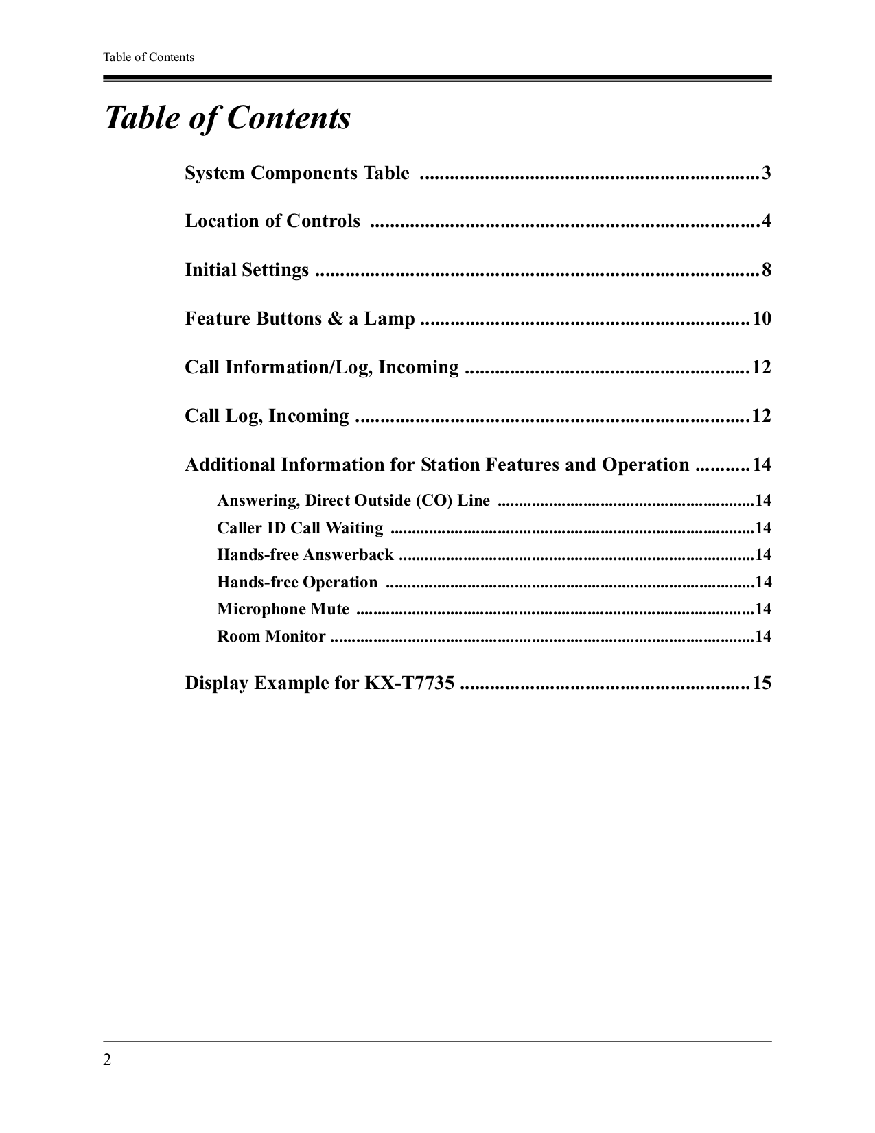 PDF manual for Panasonic Telephone KX-T7730