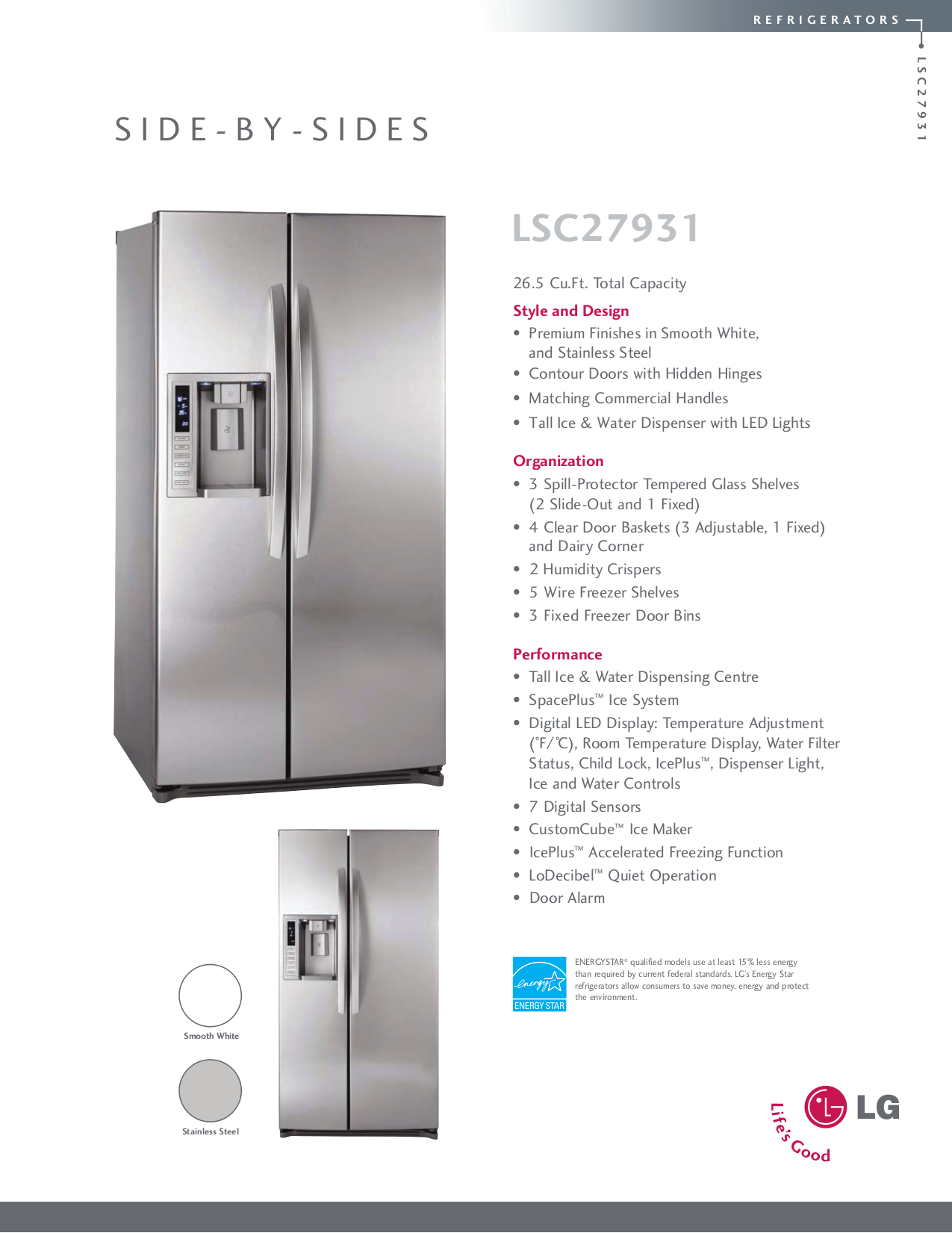Download free pdf for LG LSC27931ST Refrigerator manual