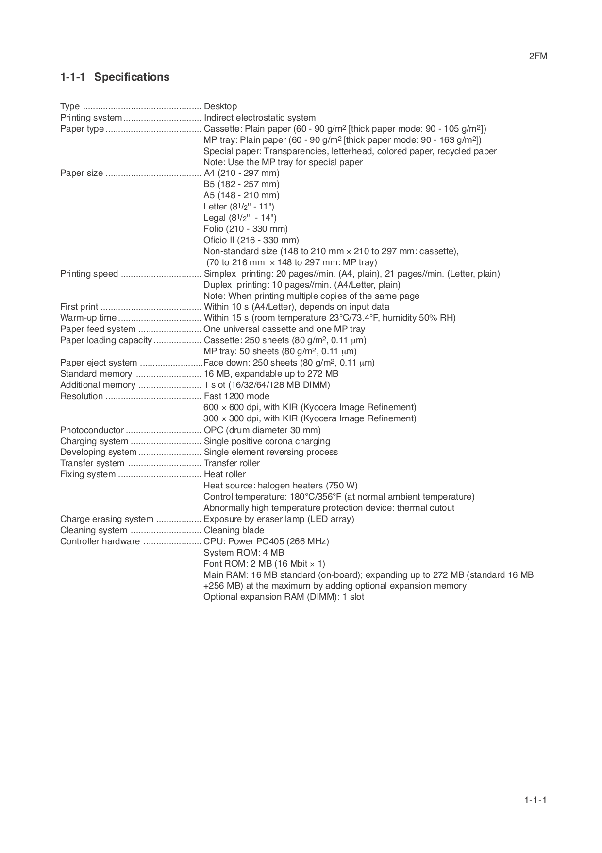 PDF manual for Kyocera Printer FS-1020D