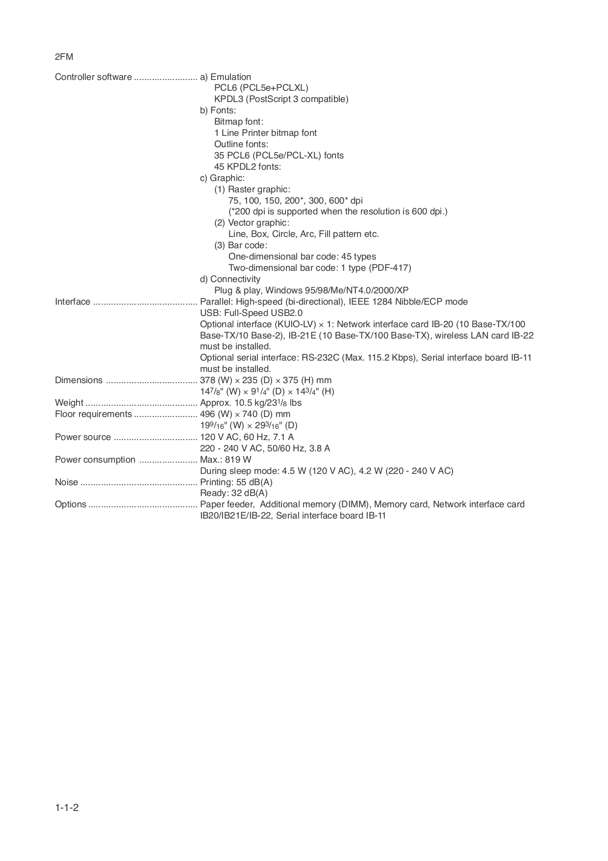 PDF manual for Kyocera Printer FS-1020D